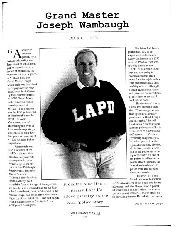 In Memoriam: Joseph Wambaugh, 2004 Grand Master - Mystery Writers of ...